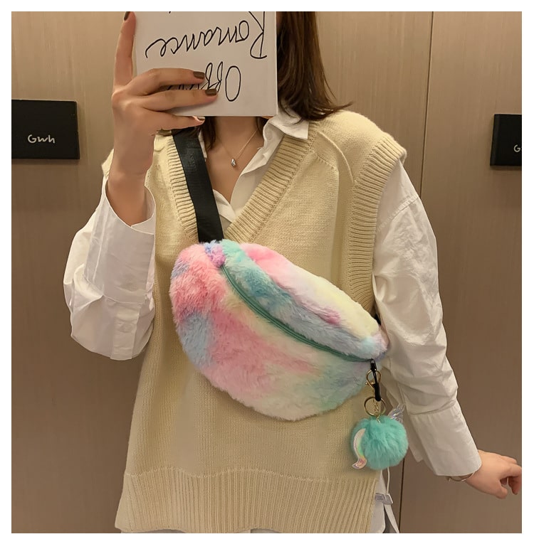 Rainbow Fanny Pack – Cute & Aesthetic Soft Plush Fanny Pack with ...